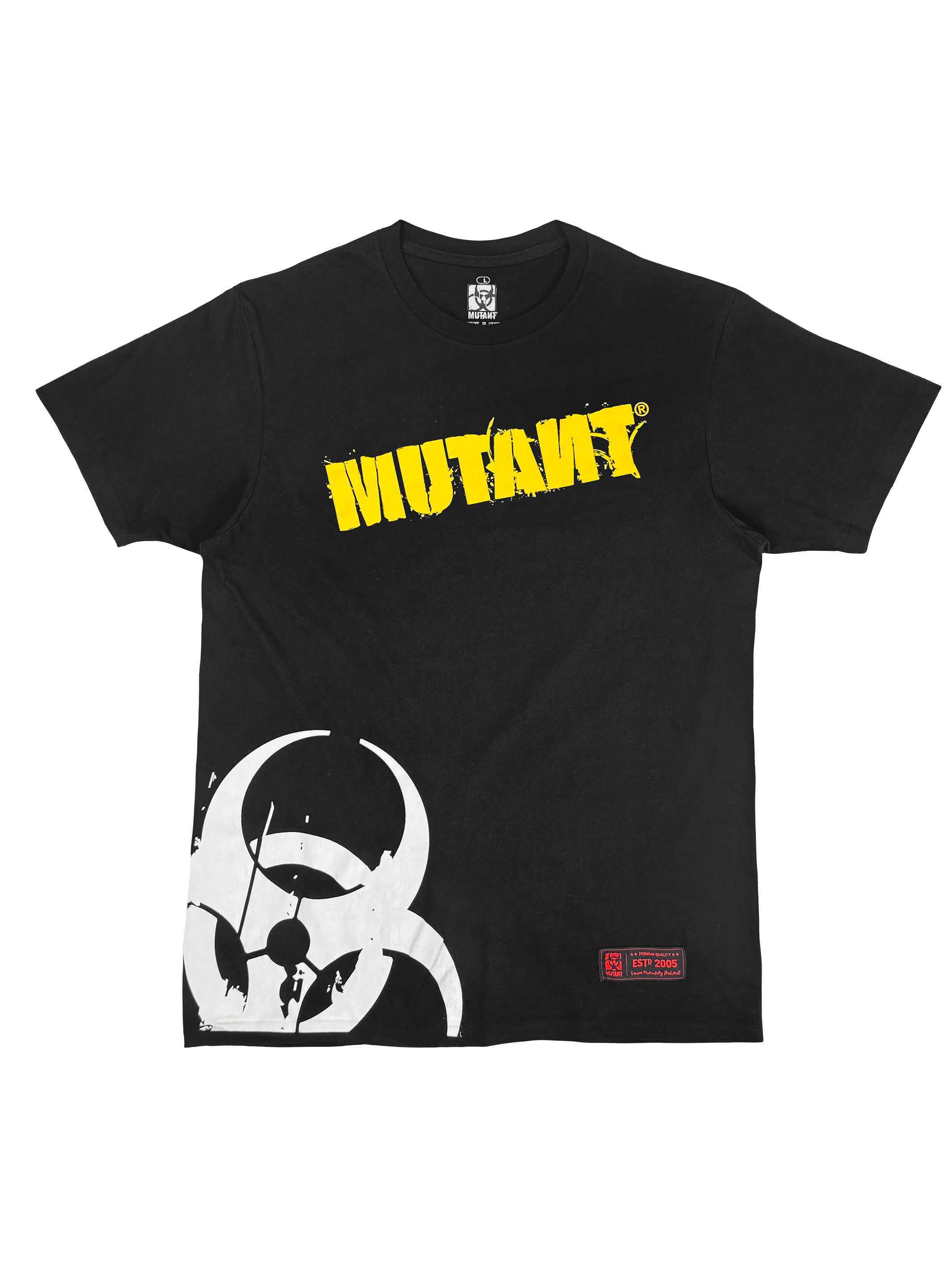 MUTANT® BORN HARDCORE BIOHAZARD GYM T-SHIRT (BLACK W/ YELLOW) 5XL